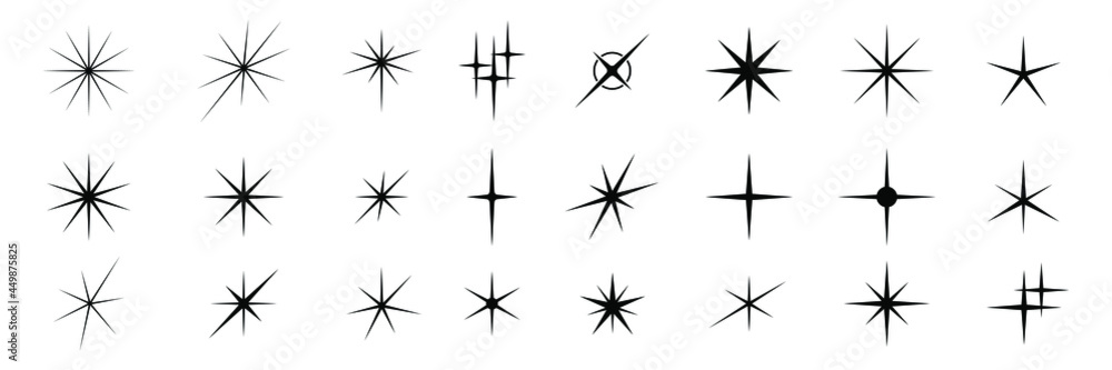 Sparkles, stars and bursts icons, Glowing light effect star. Twinkling ...