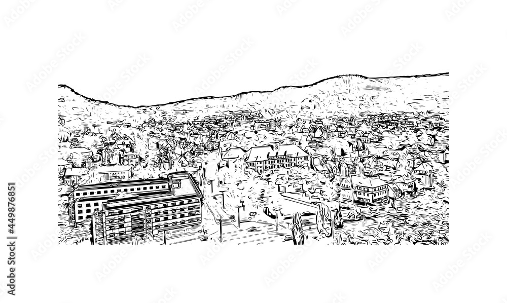 Building view with landmark of Jena is the city in Germany. Hand drawn ...