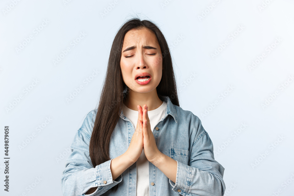 Lifestyle, people emotions and beauty concept. Desperate sad and clingy ...