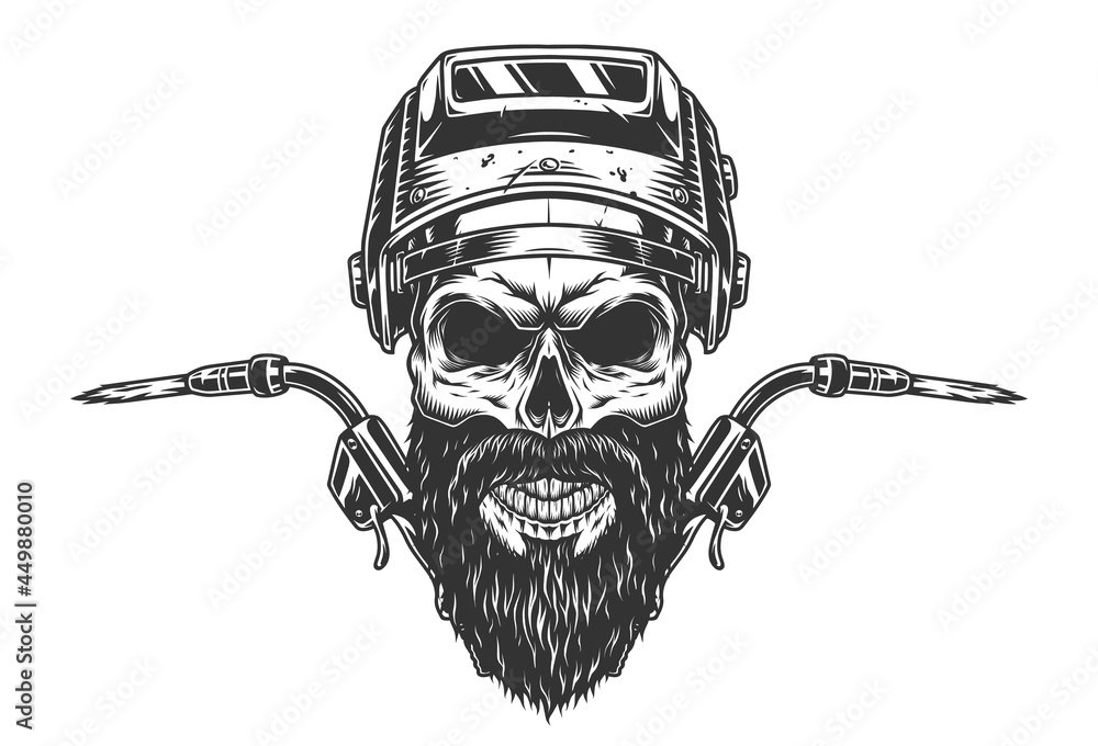 Bearded and mustached skull in welding mask Stock Vector | Adobe Stock