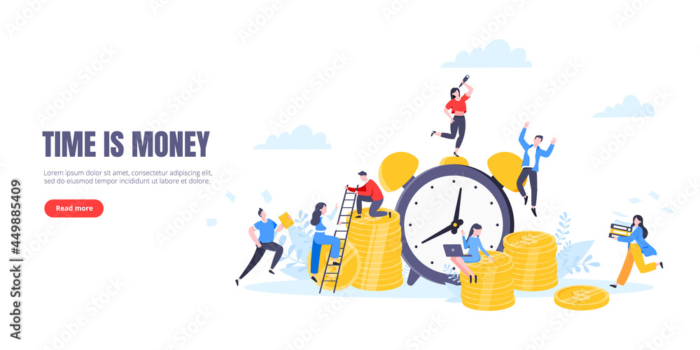 Time is money or save time business concept flat style vector ...