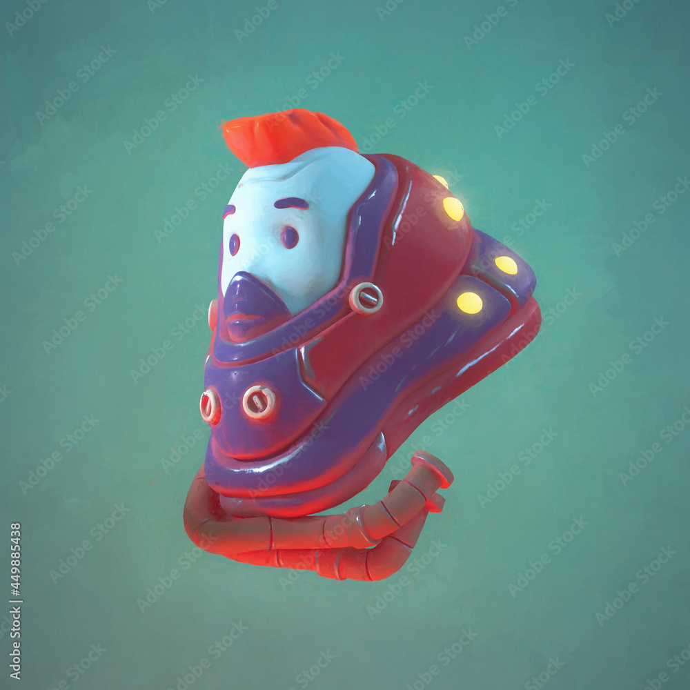 Portrait of a cool young man with pink mohawk, blue skin wearing metal ...