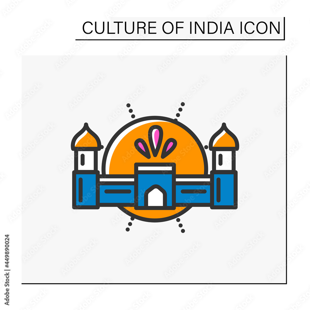 Agra fort color icon. Red majestic stone fortress, Mughal monument ...