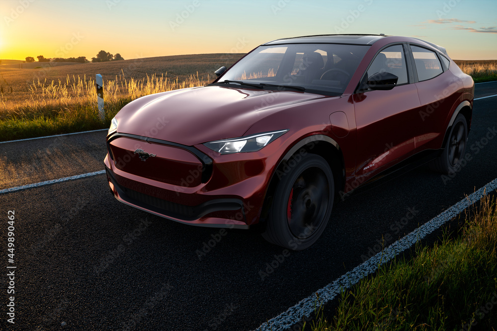 Ford Mustang Mach-E , All-Electric SUV. Stock Photo | Adobe Stock