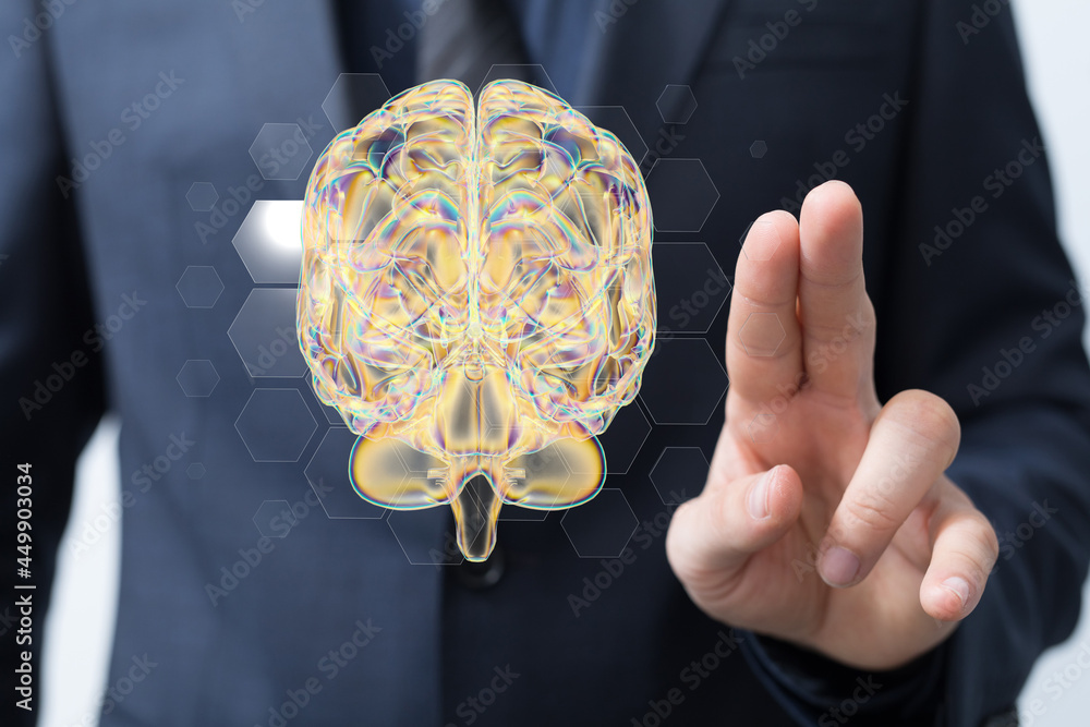 Brain. Digital brain. 3D Science and Technology concept. Neural network ...