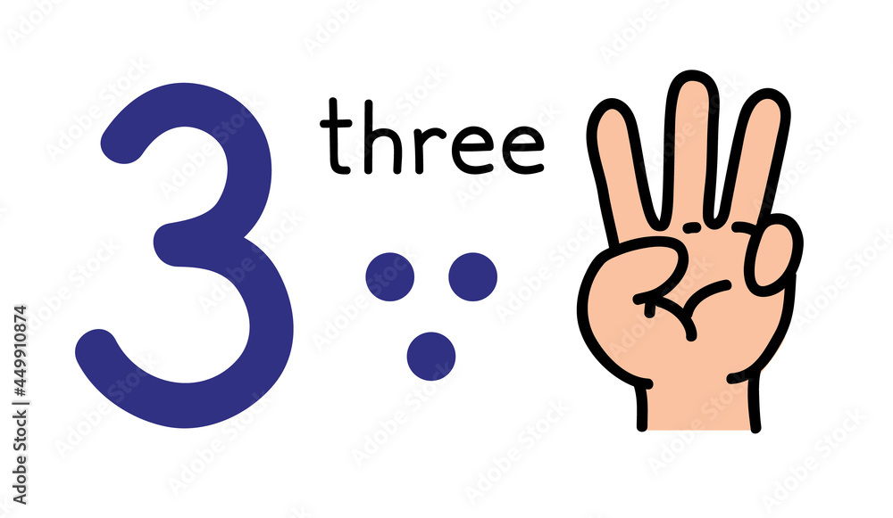 3, Kids hand showing the number three hand sign. Stock Vector | Adobe Stock