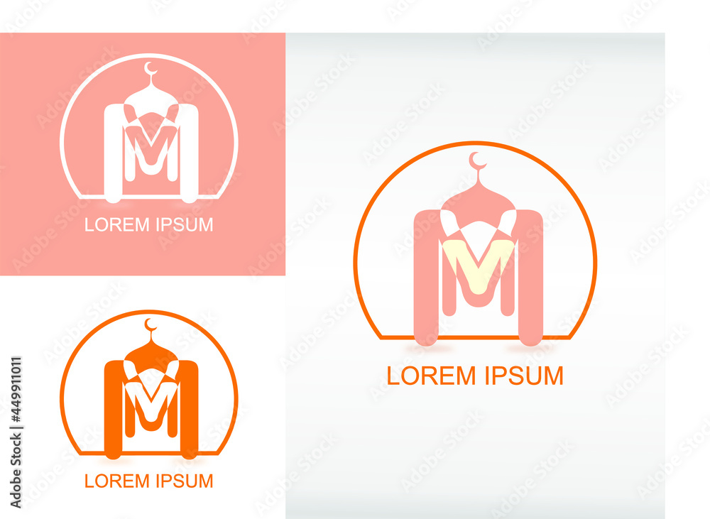 Letter m symbol and mosque dome or cool template design with simple ...