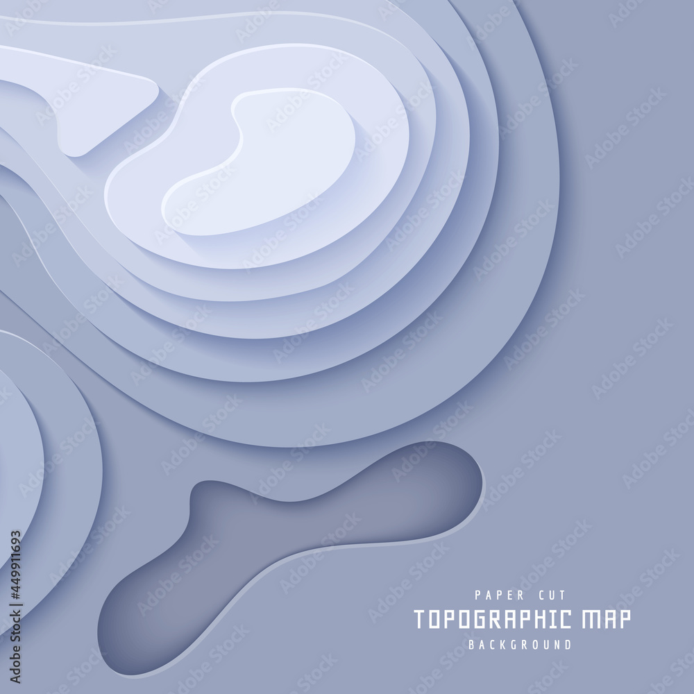 Topographic map in paper cut style. 3d abstract background with cut out ...