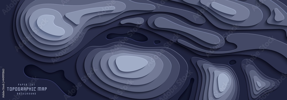 Topographic map in paper cut style. 3d abstract background with cut out ...