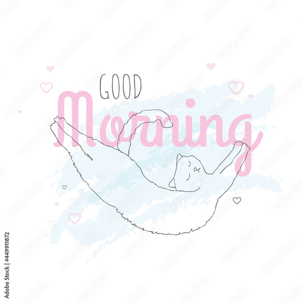 The inscription Good morning.Vector illustration cute cat stretches ...