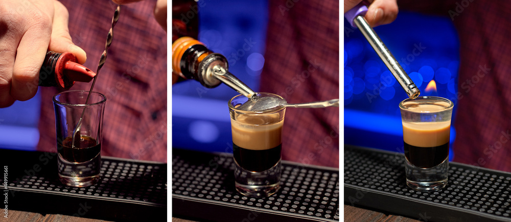 Cocktail B 52 in the nightclub bar. Photo Collection Stock Photo ...