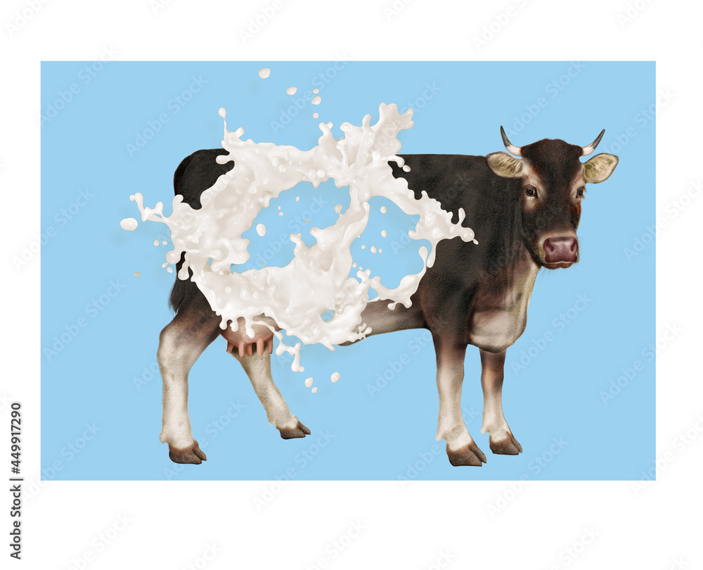 ภาพประกอบสต็อก vache laitière, animal, plein de lait, explosion du lait ...