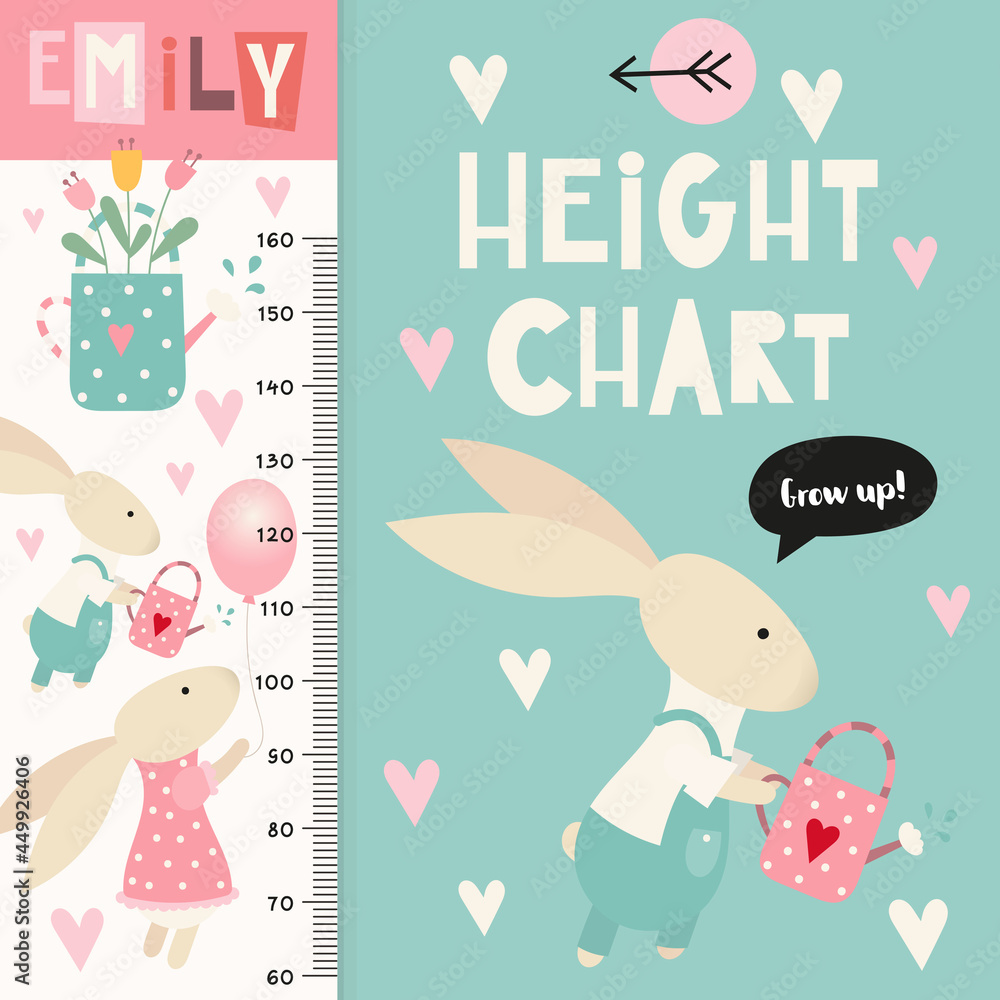 Kids height chart with cute forest animals. Heights for school ...