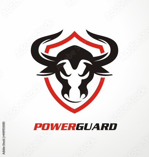 Plakat Bull logo design idea. Power guard shield emblem with bull head ...