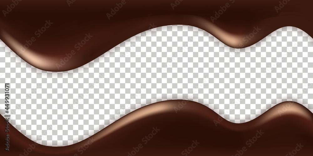 Melted chocolate drip waves. Milk chocolate creamy texture. Liquid syrup spill . Isolated wavy ...