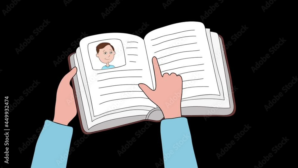 point a finger at a text line in a book, cartoon animation Stock 비디오 ...