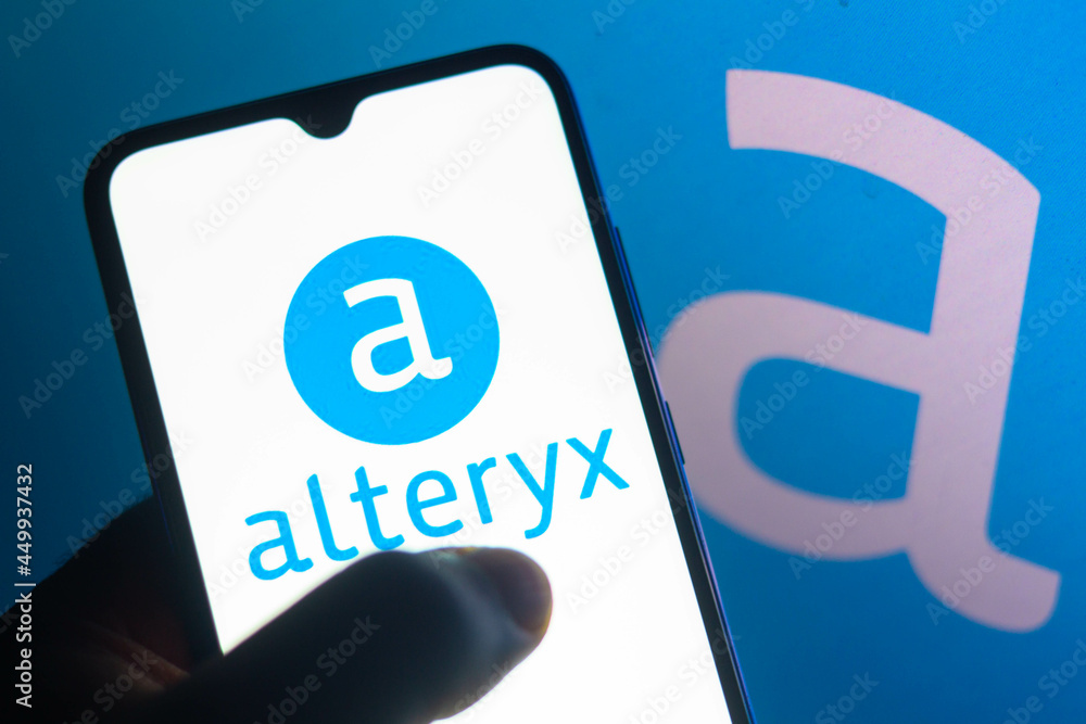 August 9, 2021, Brazil. In this photo the Alteryx logo seen displayed ...