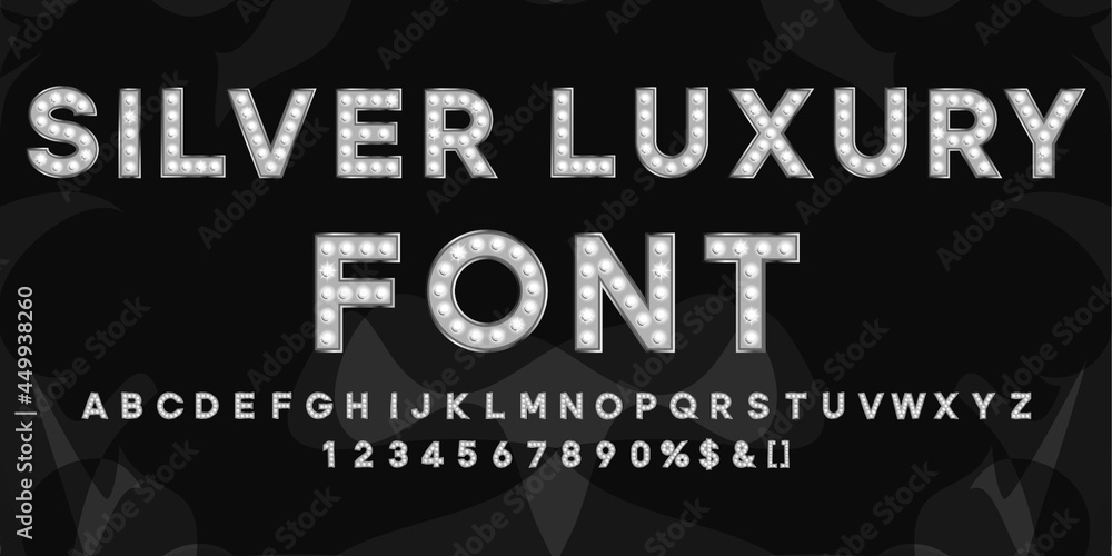 Silver marquee letters with light. Club signboard text with illuminated ...