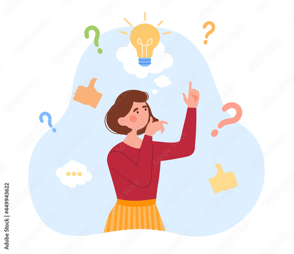 Thoughtful woman working on problem solving in making right decision ...