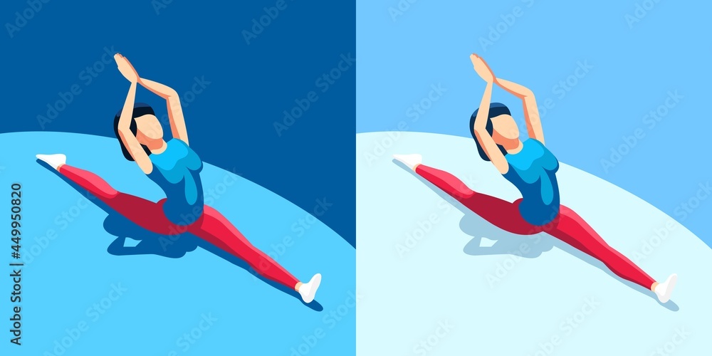 Woman on split with backbend - yoga pose. Girl doing yoga. 3d vector ...