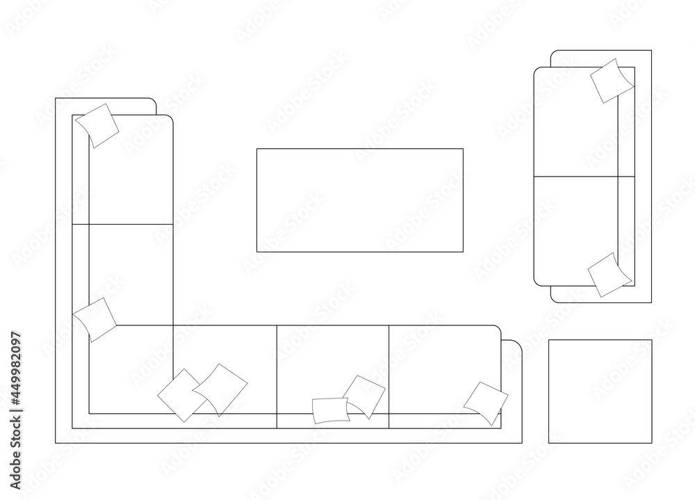 2D CAD plan drawing various sizes and designs of sofa set complete with ...