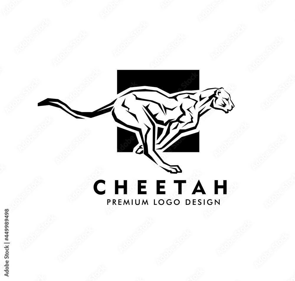 running cheetah vector logo design Stock Vector | Adobe Stock