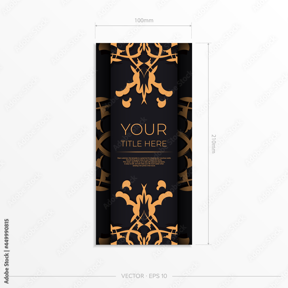 Stylish Postcard template in black with Indian patterns. Vector Print ...