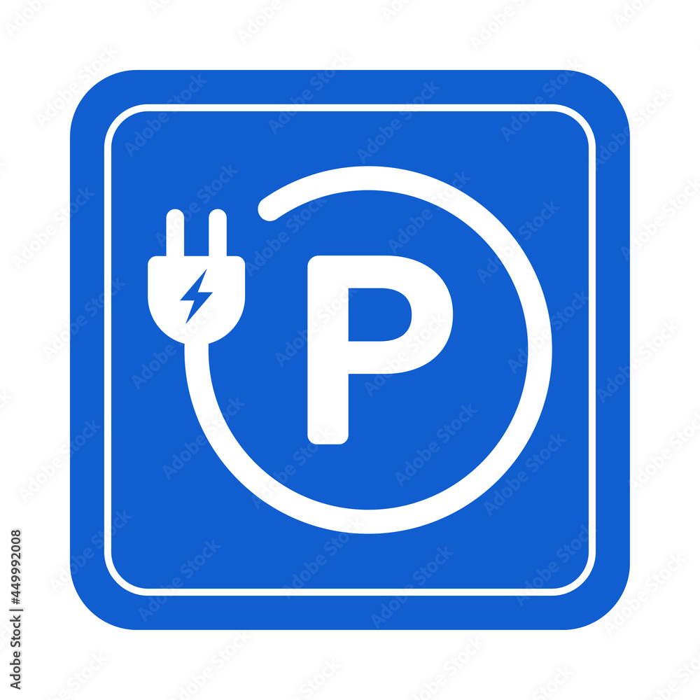 EV electric car park charging station sign icon vector green energy ...