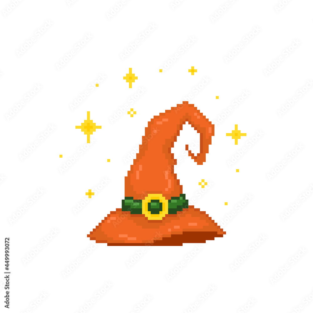 Pixel art Witch Hat. Retro pixel witch or wizard hat illustration in 8 ...