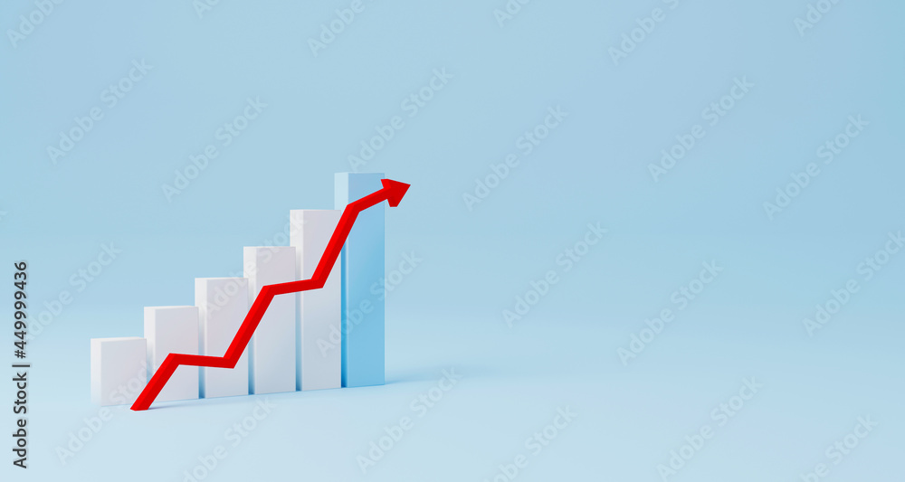 Arrow graph sign growth step staircase moving up on light blue ...