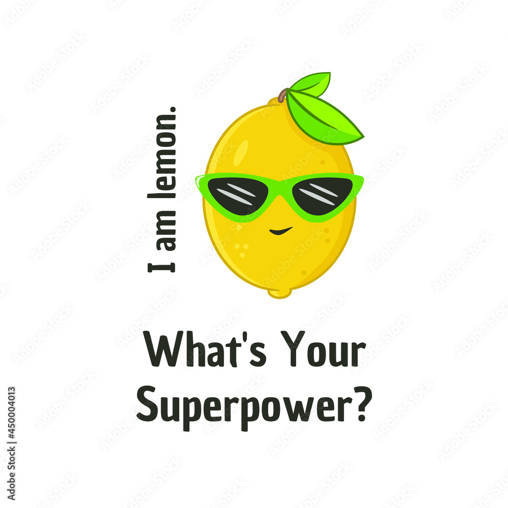 Cartoon cute lemon. Vector illustration. Caption I am a lemon. What is ...