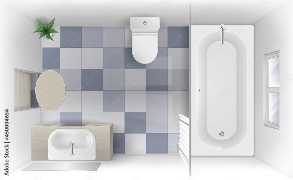 Bathroom with bath, sink and toilet bowl top view Stock Vector | Adobe ...