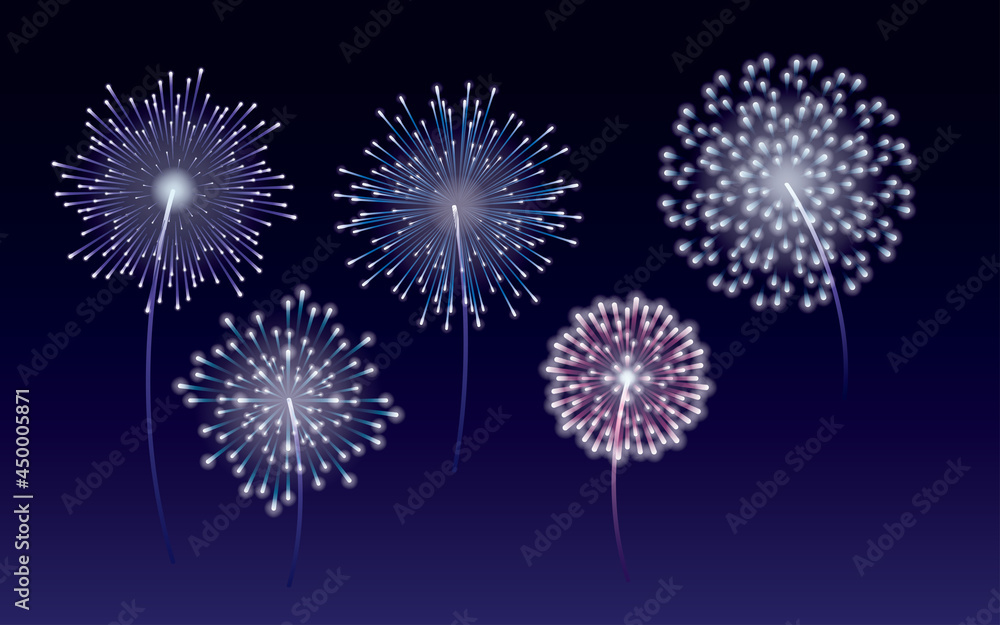 Realistic firework bursting in various shapes set. sparkling pictograms ...