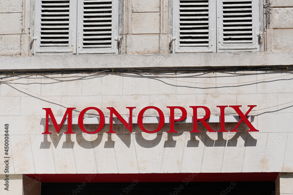Monoprix logo sign shop supermarket store facade text brand Stock Photo ...
