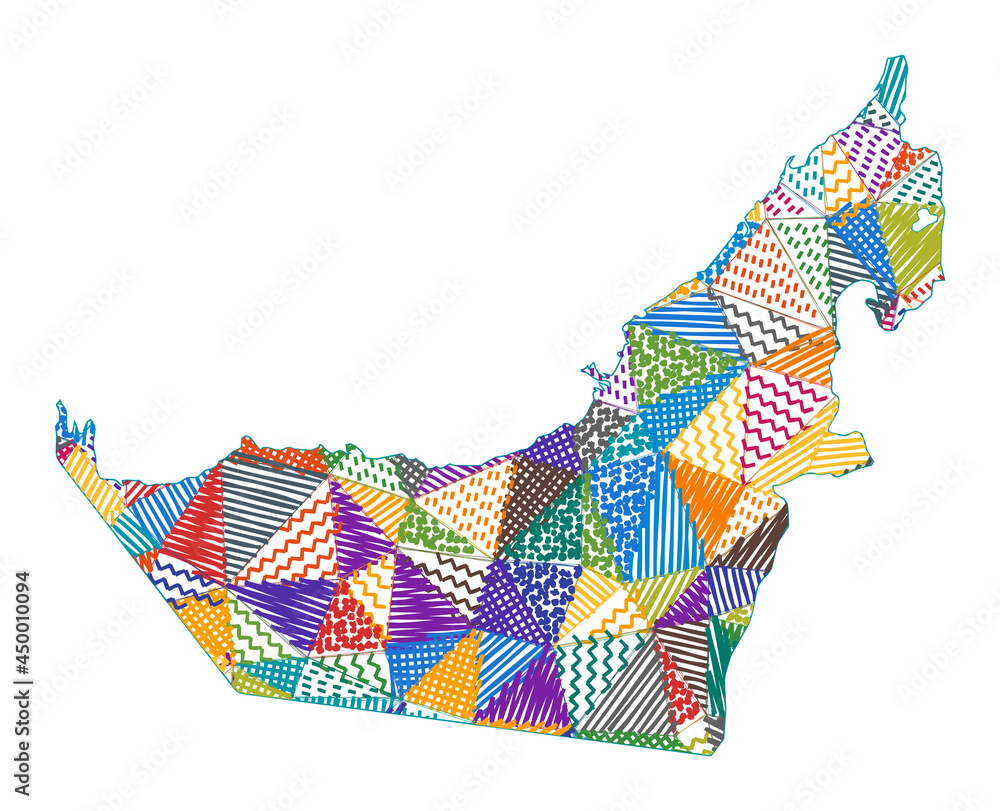 Kid style map of UAE. Hand drawn polygons in the shape of UAE. Vector ...