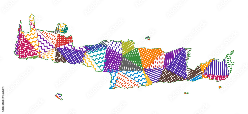 Kid style map of Crete. Hand drawn polygons in the shape of Crete ...