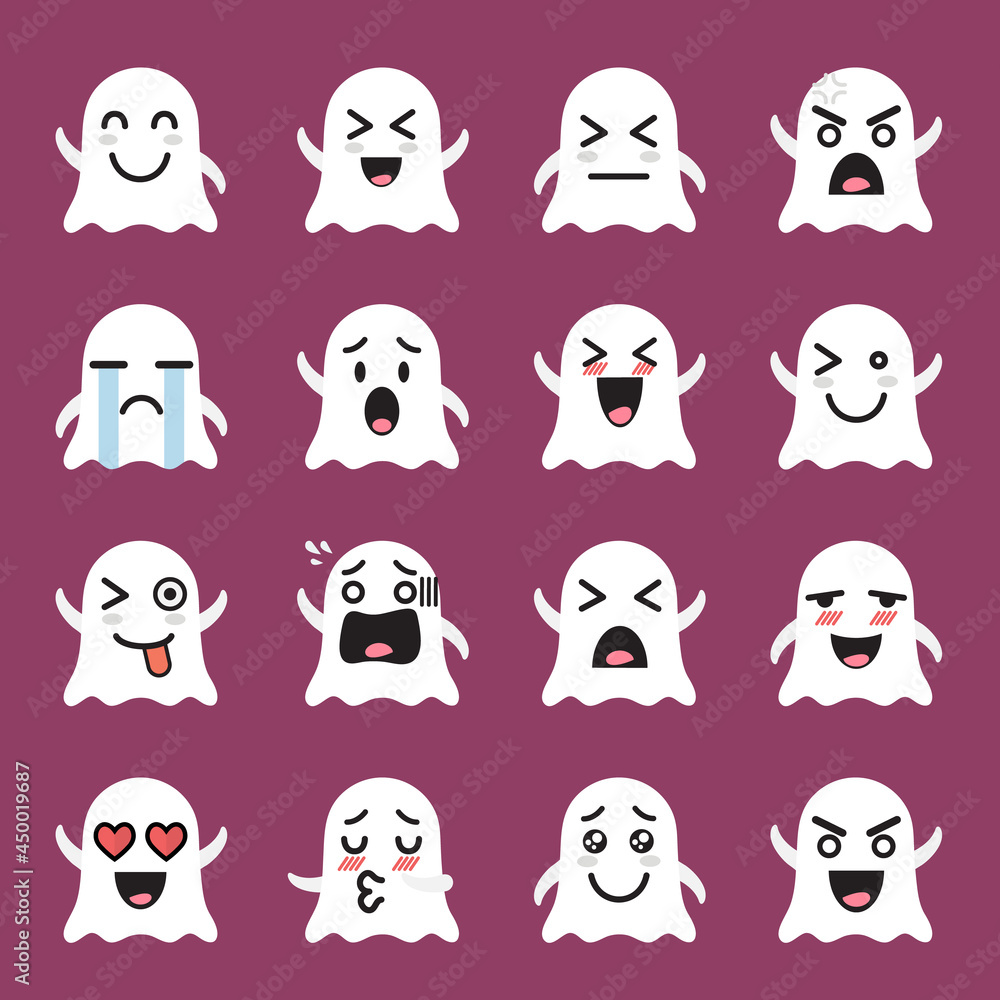 Ghost emoji emoticon set Stock Vector | Adobe Stock