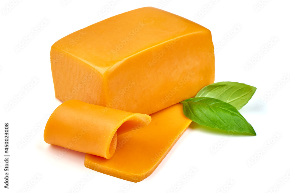 Block of cheddar cheese, isolated on white background. High resolution ...