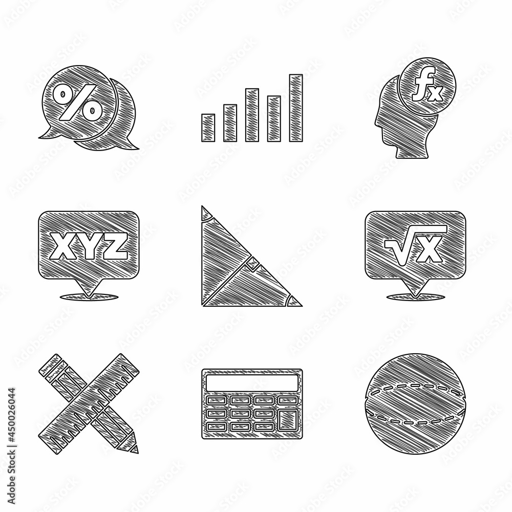 Set Angle bisector of a triangle, Geometric figure Sphere, Square root x glyph, Crossed ruler ...