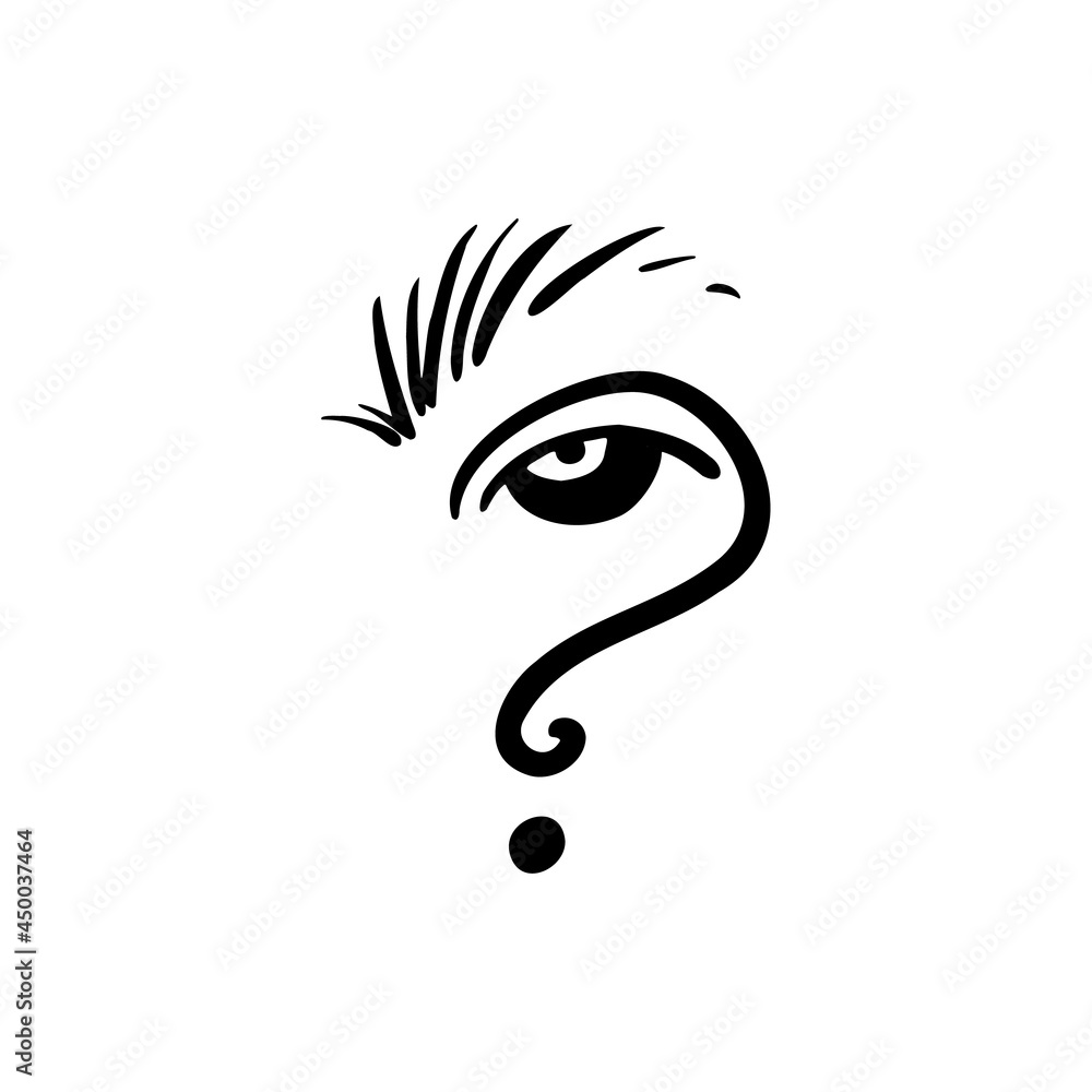 Drawing question mark, eyebrow, eye vector illustration hand drawn ...