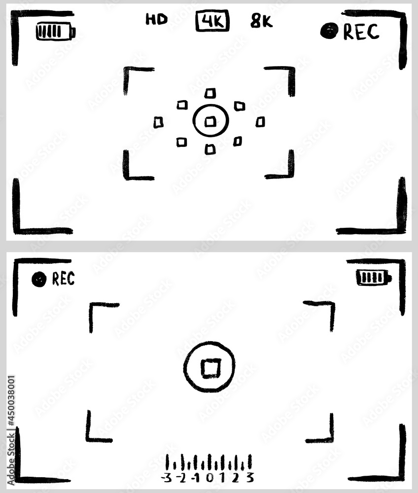 Camera Frame viewfinder screen doodle mockup. Simple hand drawn video ...