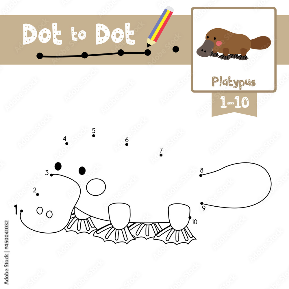 Dot to dot educational game and Coloring book Platypus animal cartoon ...
