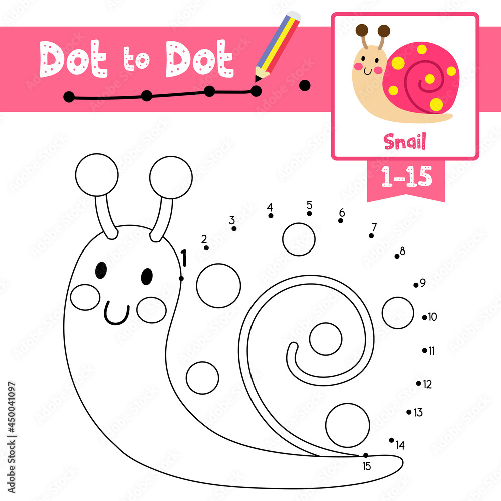 Dot to dot educational game and Coloring book Colorful Snail animal ...
