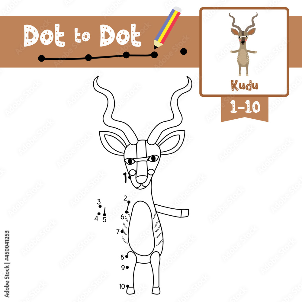 Dot to dot educational game and Coloring book Kudu standing on two legs ...