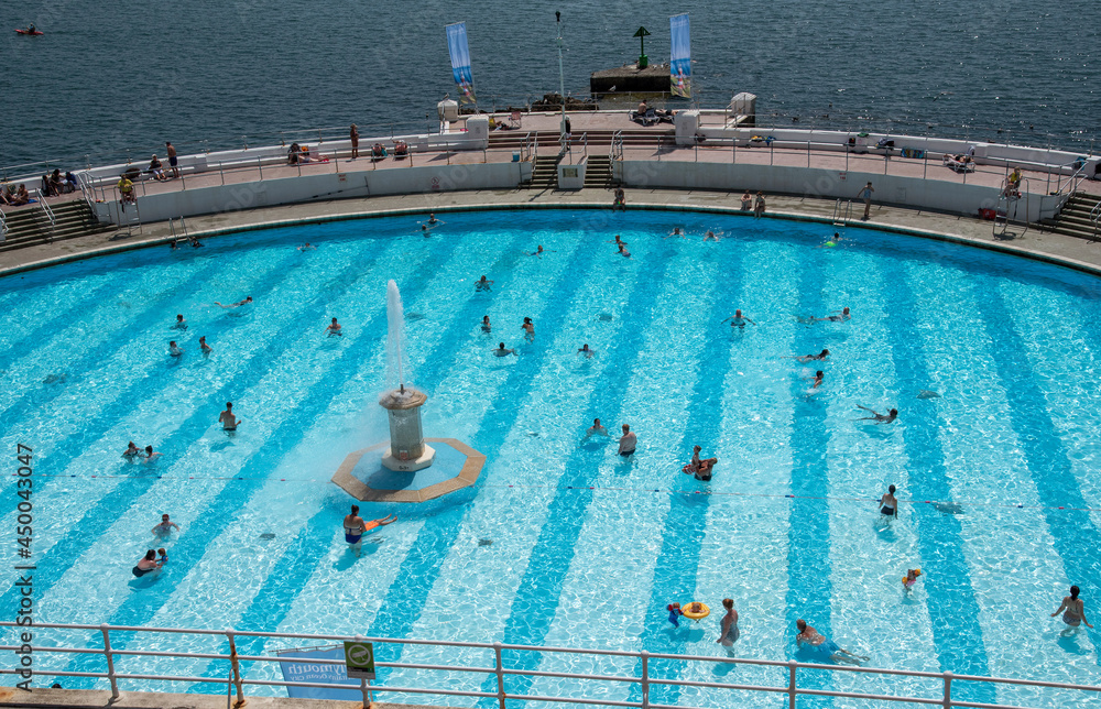 Plymouth, Devon, England, UK. 2021. Overview of Tinside Lido on ...