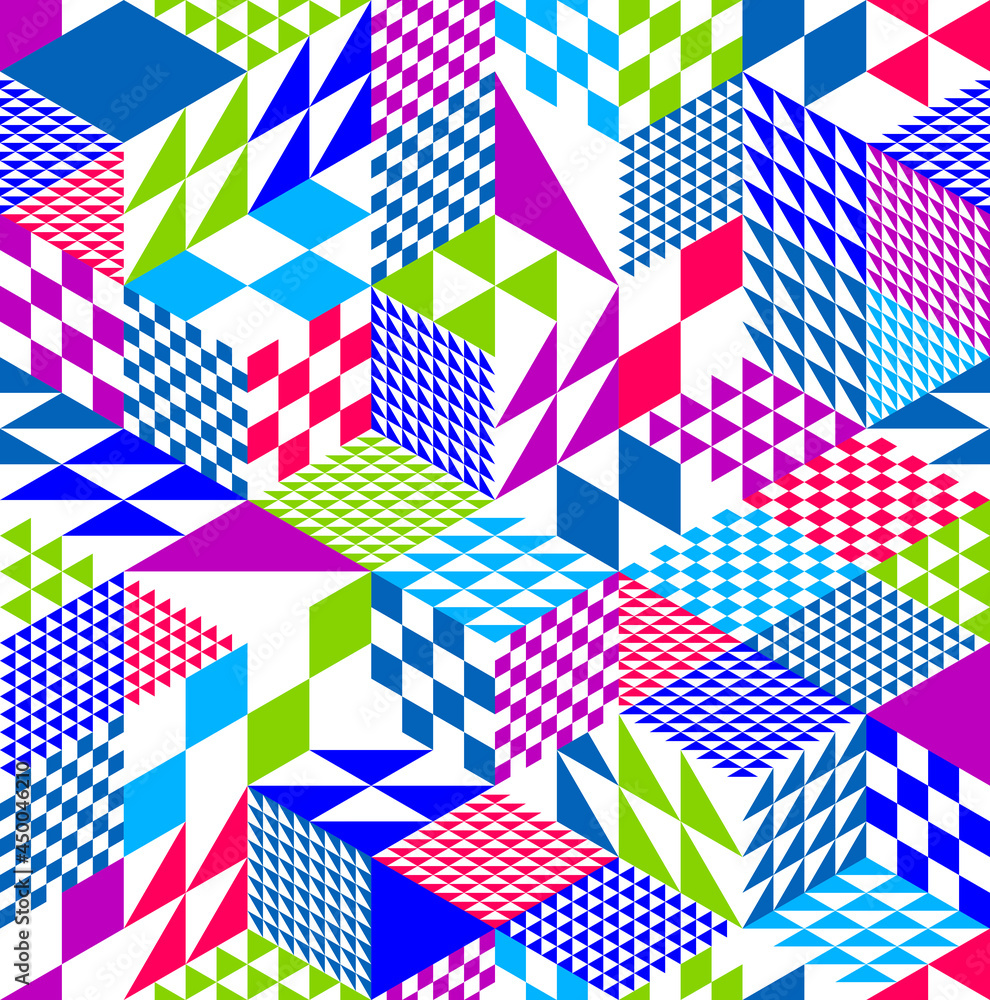 Geometric 3D seamless pattern with cubes, rhombus and triangles boxes ...