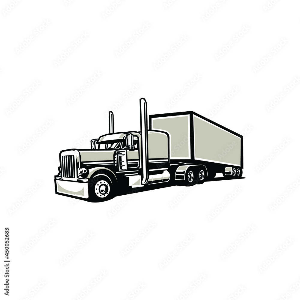 Semi truck 18 wheeler big rig side view vector isolated Stock Vector ...
