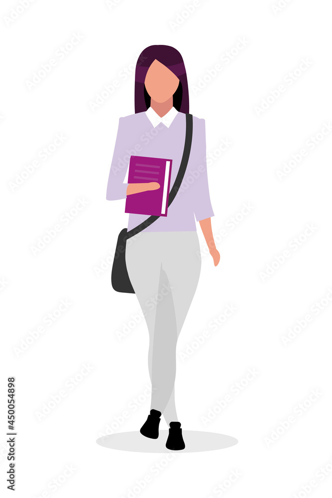 Diligent student girl semi flat color vector character. Full body ...