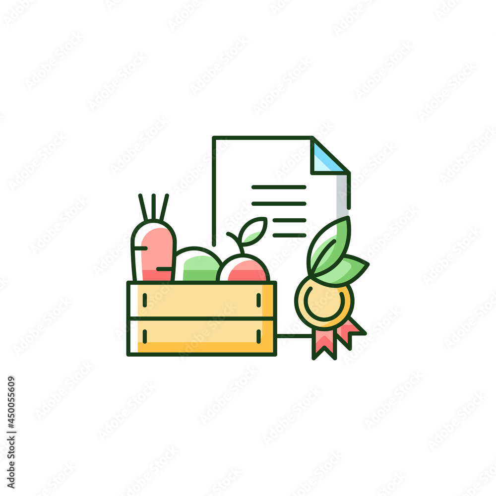 Organic certification RGB color icon. Requirements for farm goods ...