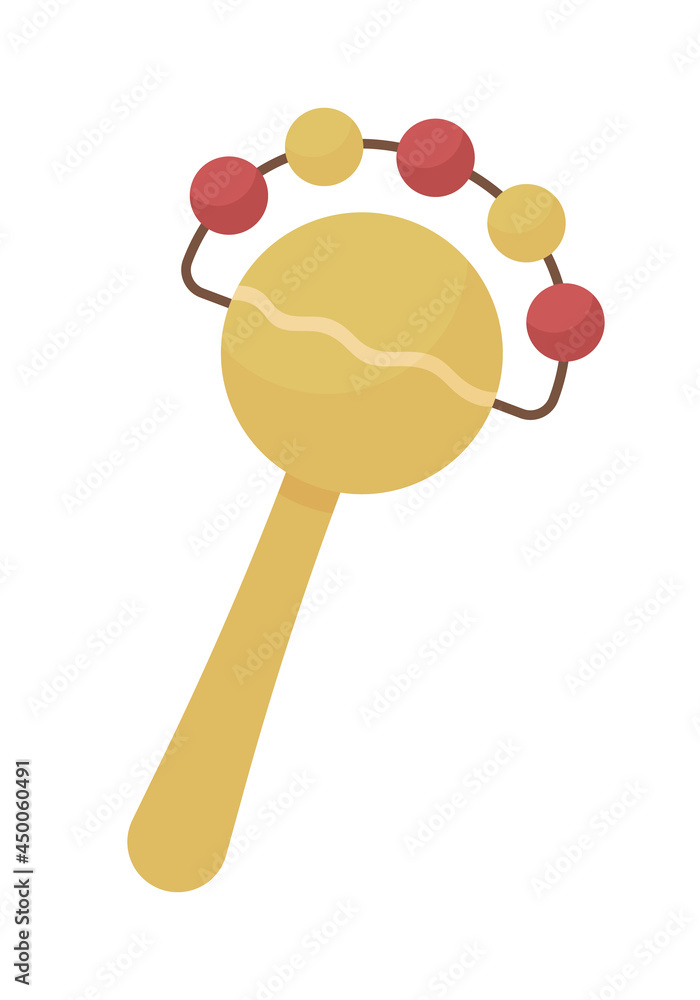 Baby rattle toy semi flat color vector object. Full sized item on white ...